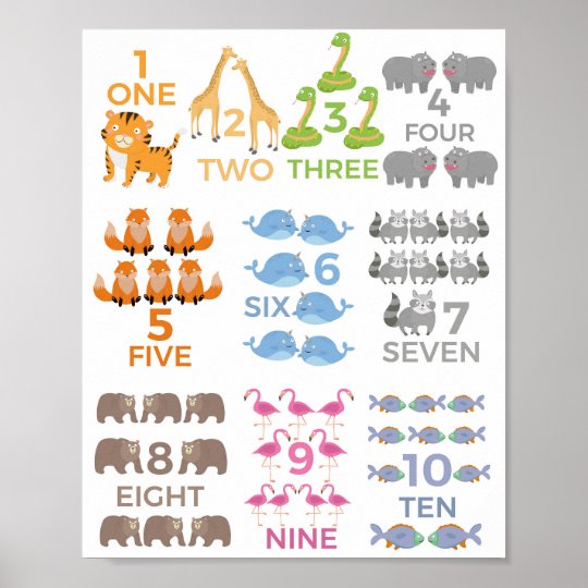 Number Animal Poster 1 - 10 Children Nursery Learn | Zazzle.com