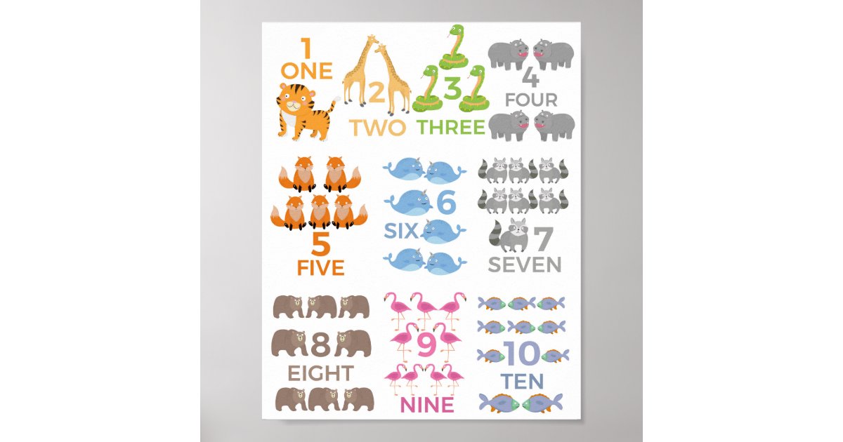 Number Animal Poster 1 - 10 Children Nursery Learn | Zazzle