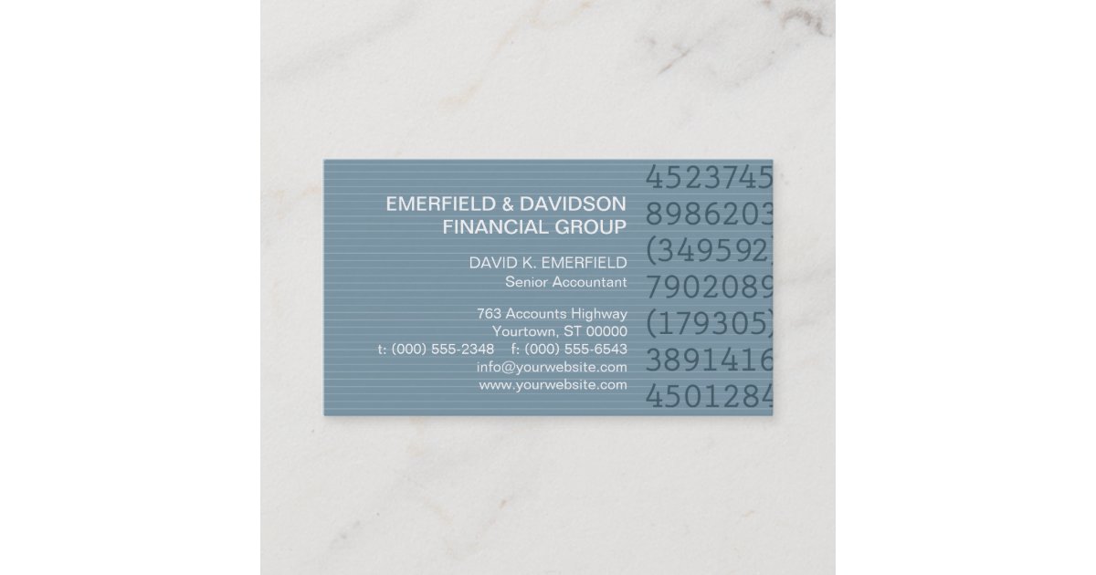Number Columns Blue Pinstripe Accountant Business Card | Zazzle