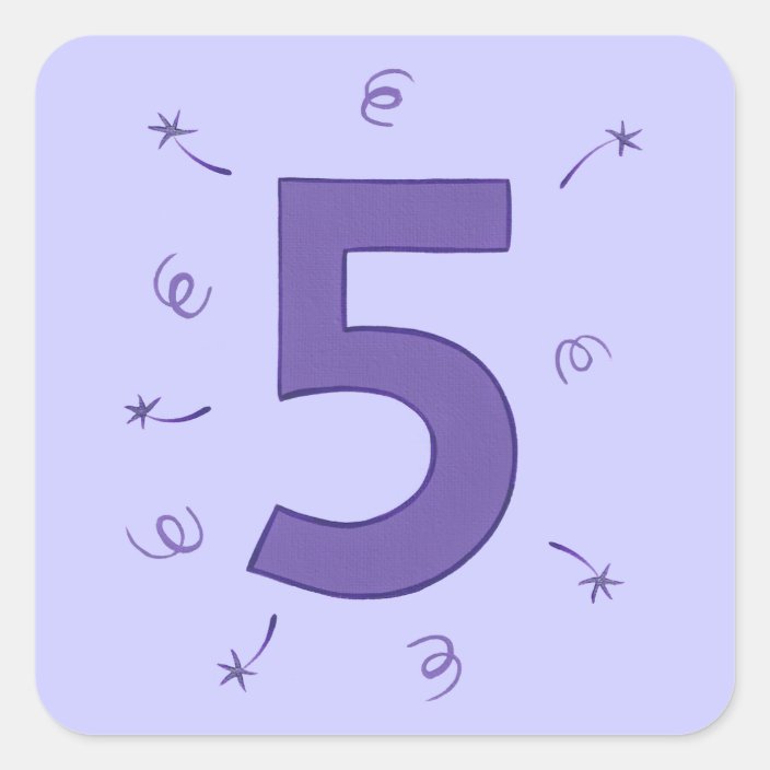 Number Five Purple Stars Ribbons Sparklers Sticker | Zazzle.com