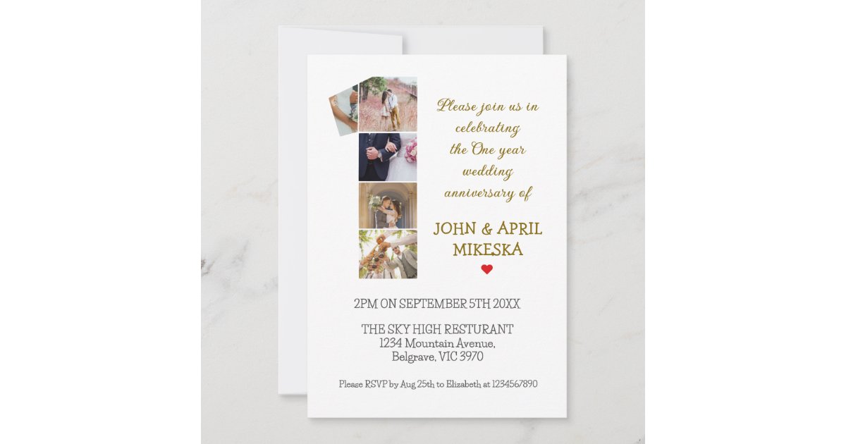 Number One Custom Photo Wedding Anniversary Invitation | Zazzle