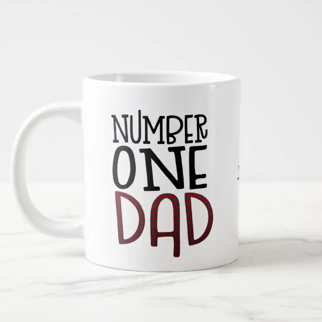 Number One Dad Black Tartan Typography Gift Giant Coffee Mug | Zazzle