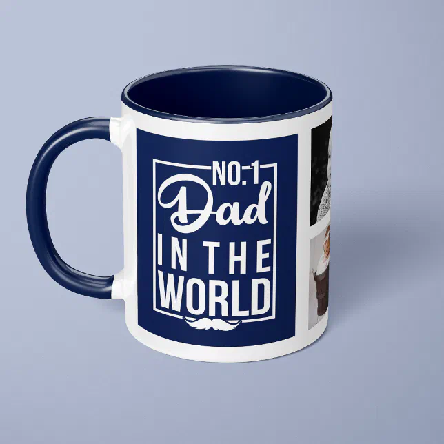 Number One Dad Navy Blue Custom Photo Collage Mug | Zazzle