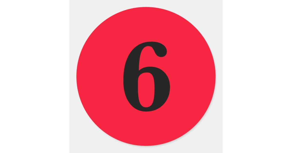 Number Six planning supplies simple 6 red black Classic Round Sticker ...