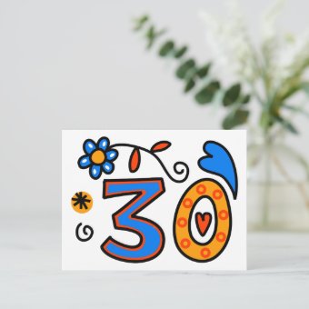Number Thirty Cartoon Birthday Age Postcard | Zazzle
