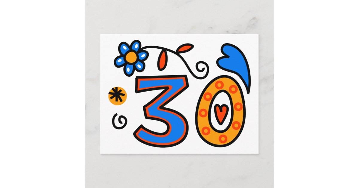 Number Thirty Cartoon Birthday Age Postcard | Zazzle