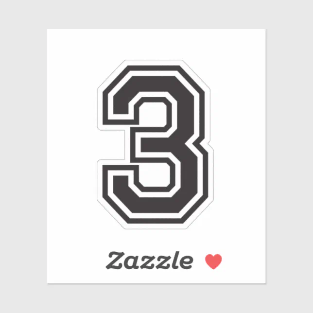 Number three 3 sporty college font sticker | Zazzle