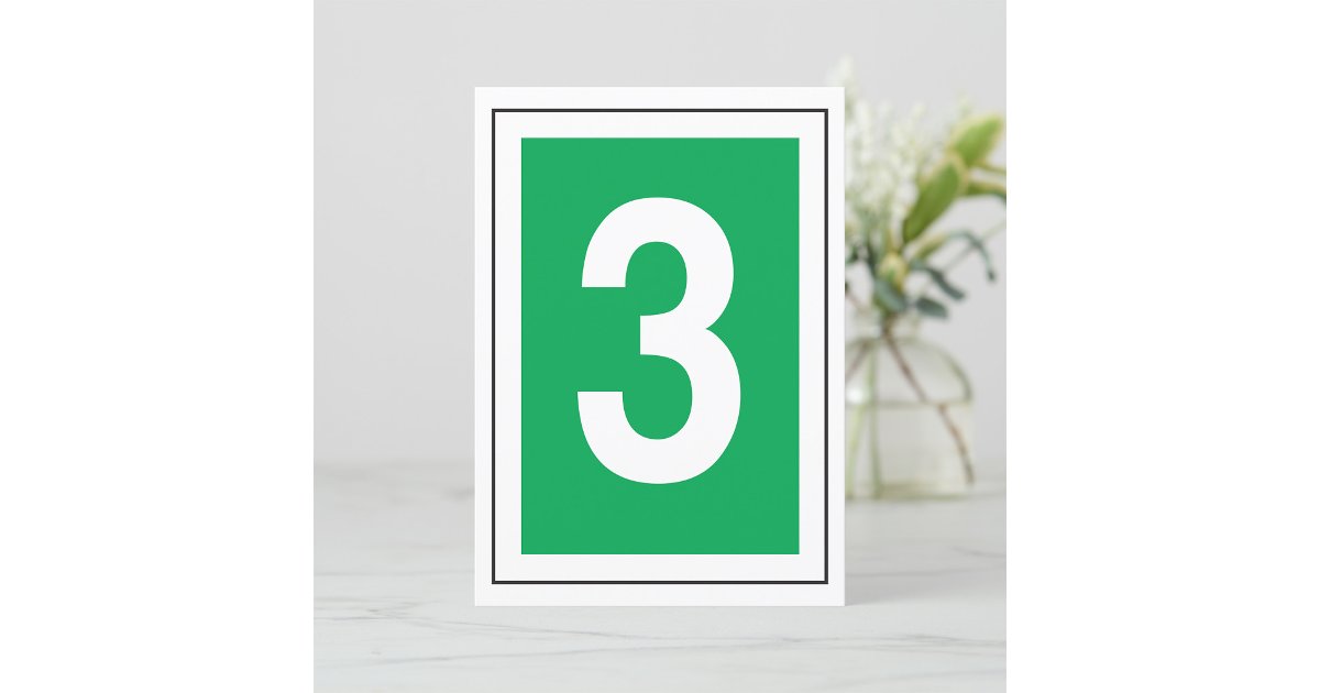 Number Three White And Green Invitation | Zazzle