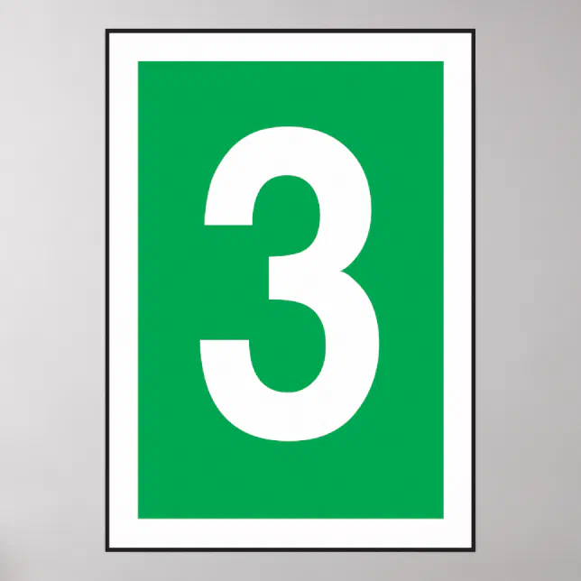 Number Three White And Green Poster | Zazzle