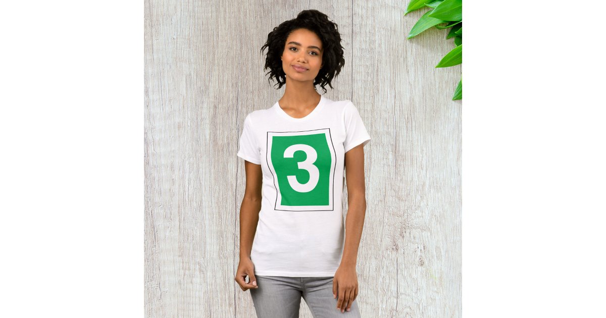 Number Three White And Green T-Shirt | Zazzle