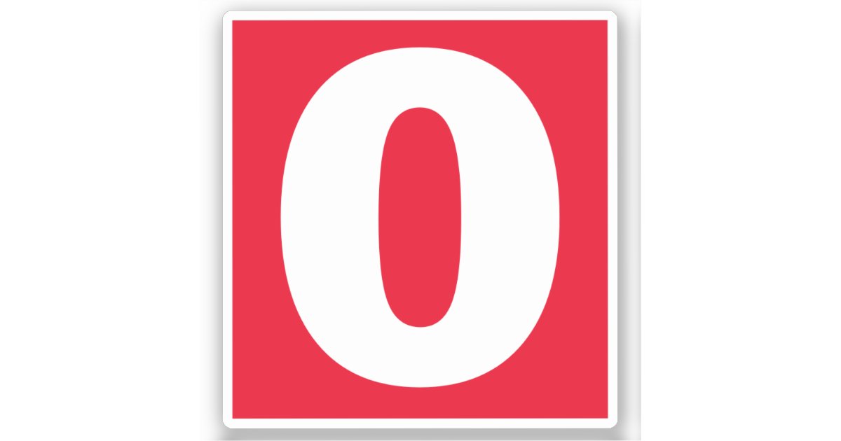 Number Zero Red and White Sticker | Zazzle