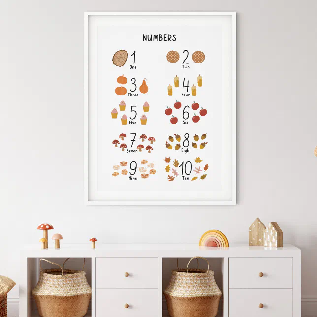 Numbers 1 - 10 in Fall Aesthetic Kids Educational Poster | Zazzle