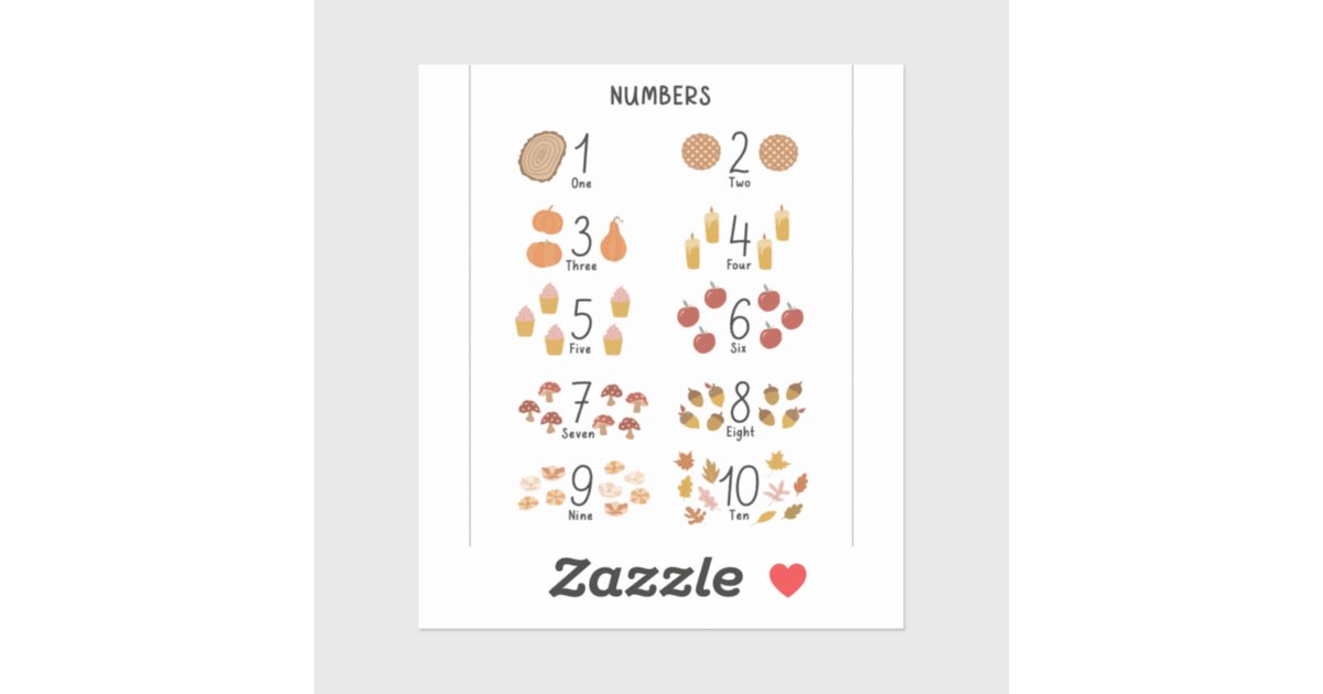 Numbers 1 - 10 in Fall Aesthetic Kids Educational Sticker | Zazzle