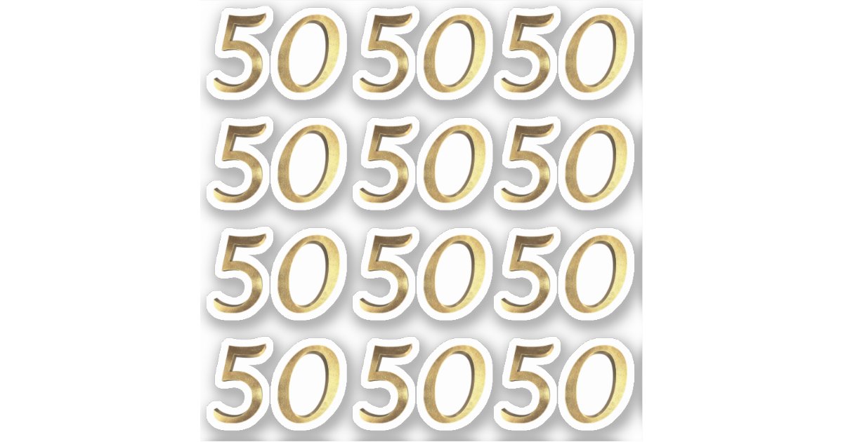 Numbers 50 Faux Gold 50th Anniversary Sticker | Zazzle