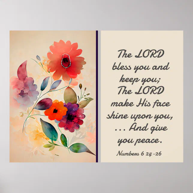 Numbers 6 24-26 Lord Bless You Floral Watercolor Poster | Zazzle