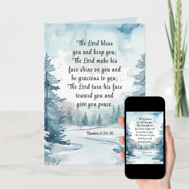 Numbers 6 Lord Bless You Bible Verse Winter Scene Card | Zazzle