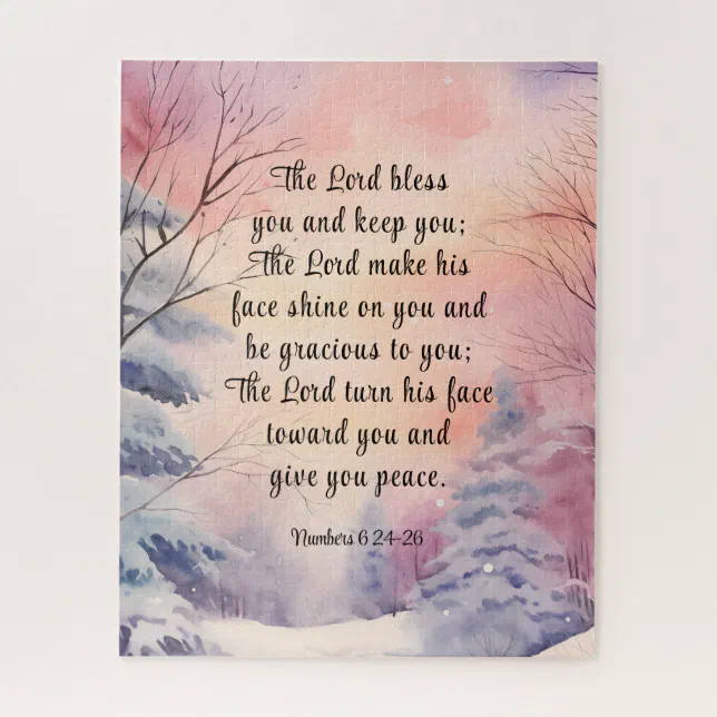 Numbers 6 Lord Bless You Bible Verse Winter Scene Jigsaw Puzzle | Zazzle