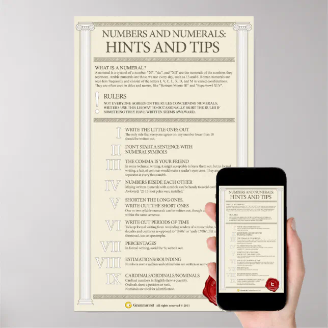 Numbers and numerals: hints and tips poster | Zazzle