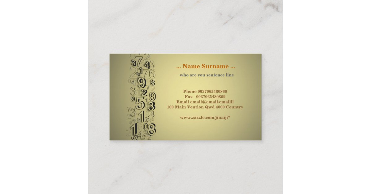 numbers business card | Zazzle