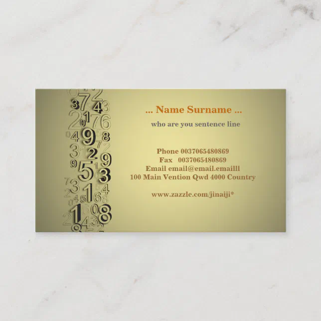 numbers business card | Zazzle