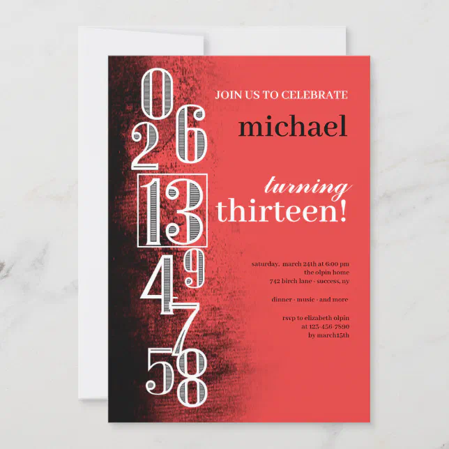 Numbers on Grunge Background Birthday Party Invitation | Zazzle