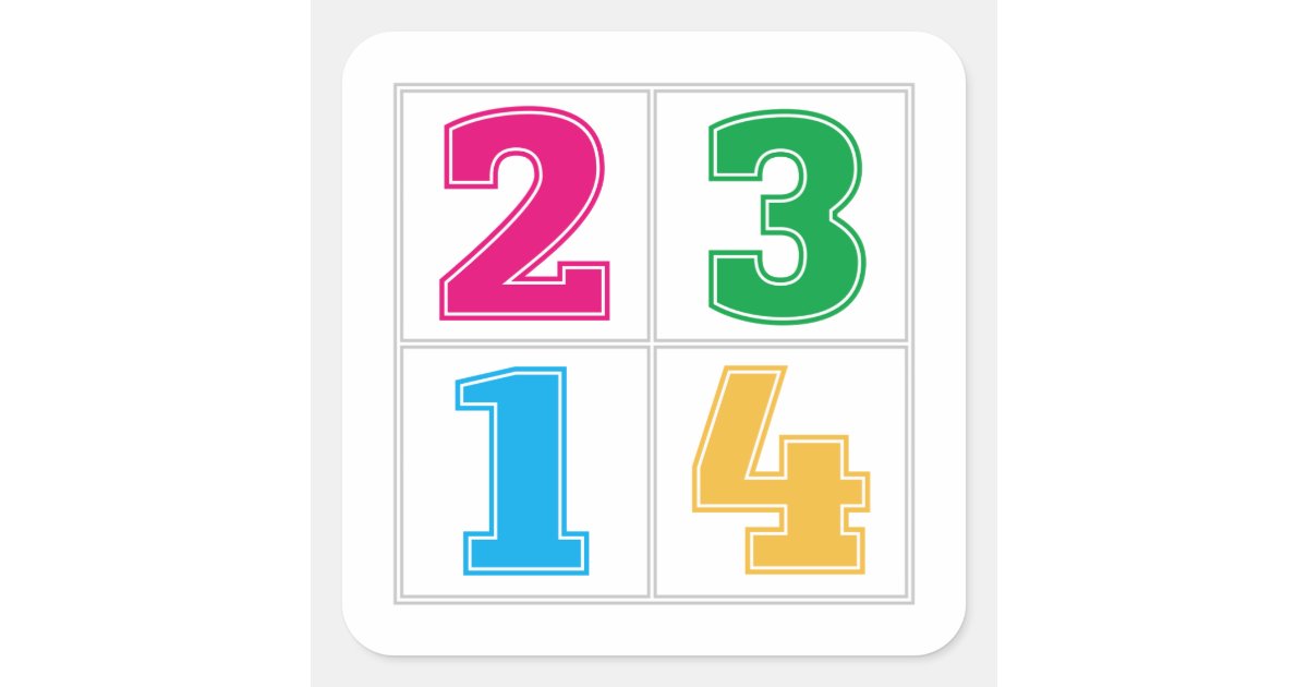 Numerical serie 1234 square sticker | Zazzle