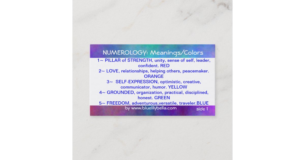 Numerology Meanings/Colors Chart Business Card | Zazzle
