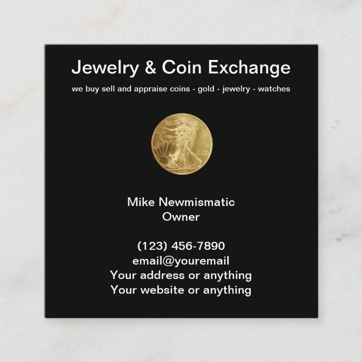 Numismatic Coin And Jewelry Dealer Square Business Card | Zazzle