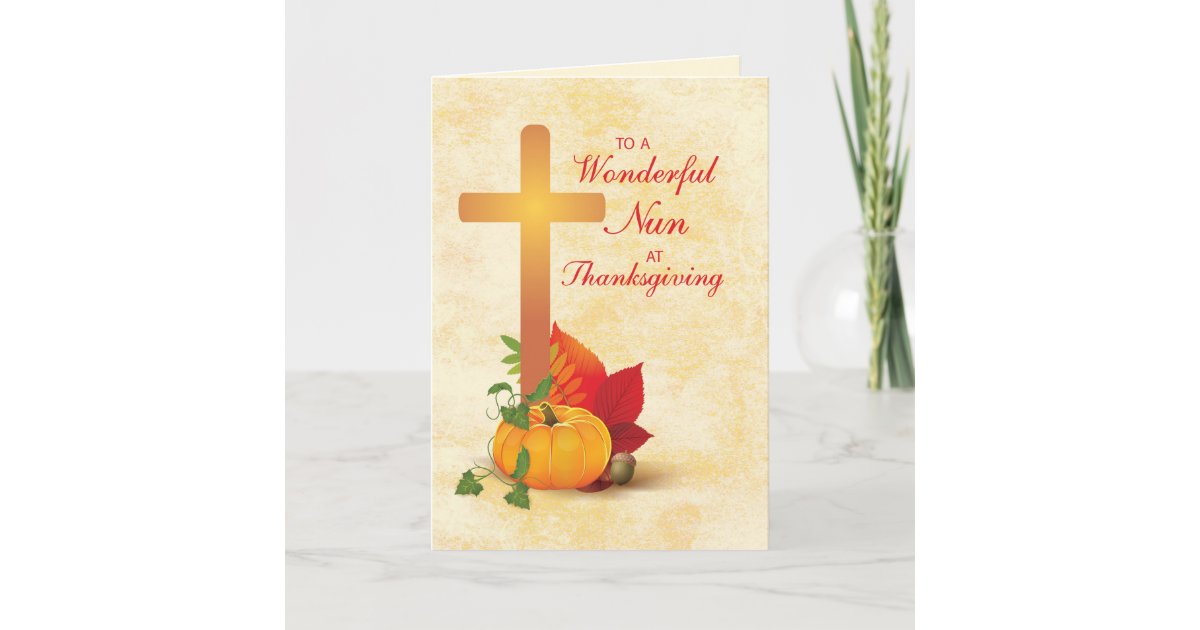 Nun at Thanksgiving, Cross and Pumpkin Holiday Card | Zazzle