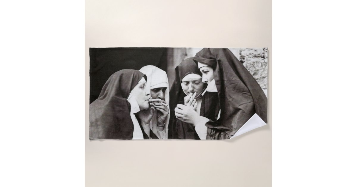 Nuns Smoking Vintage Photograph Beach Towel | Zazzle