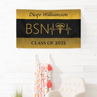 NURSE BSN RN LPN Graduation Personalized Faux Gold Banner | Zazzle