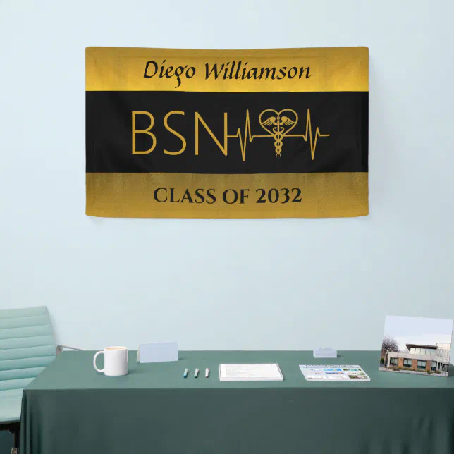 NURSE BSN RN LPN Graduation Personalized Faux Gold Banner | Zazzle