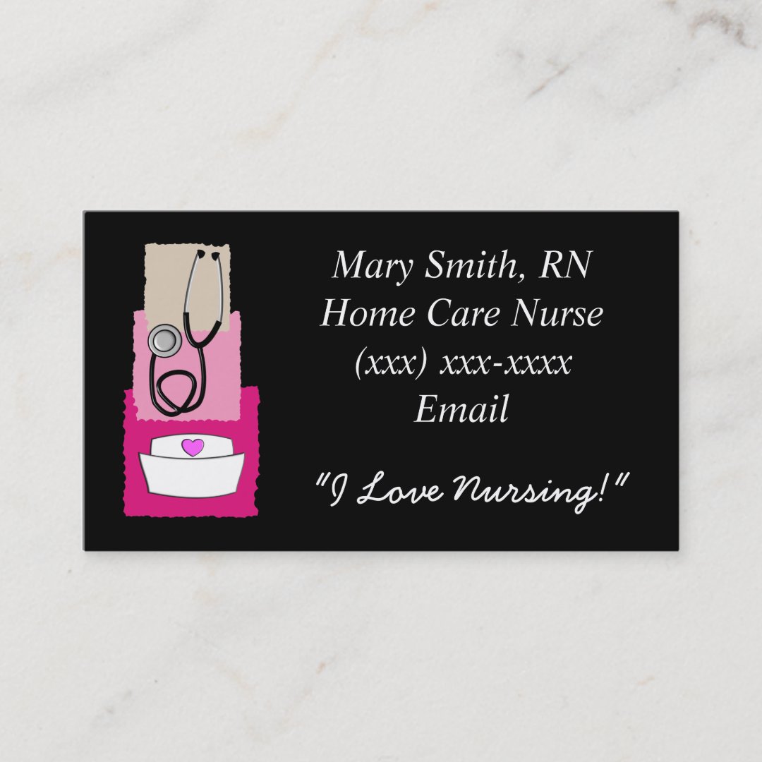 Nurse Business Cards Black and Pink | Zazzle