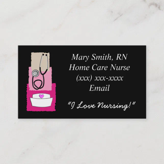 Nurse Business Cards Black and Pink | Zazzle