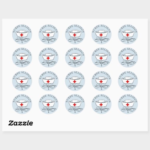 Nurse Cap Add Name Classic Round Sticker | Zazzle