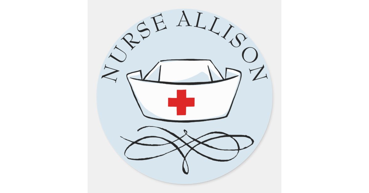 Nurse Cap Add Name Classic Round Sticker | Zazzle