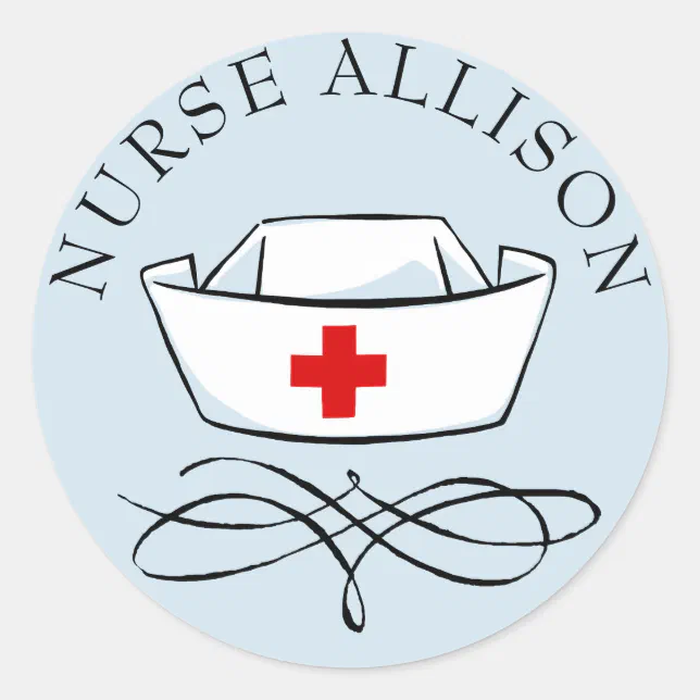 Nurse Cap Add Name Classic Round Sticker | Zazzle