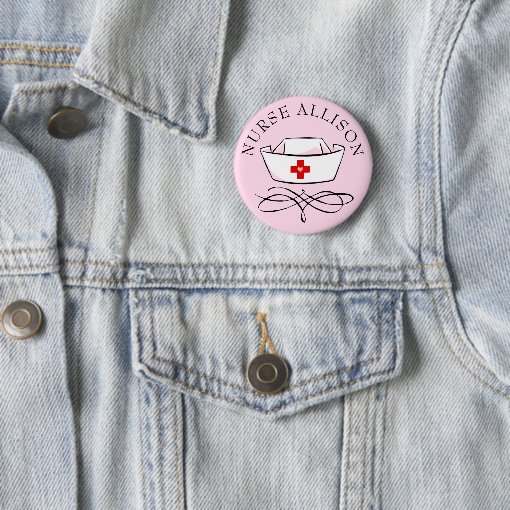 Nurse Cap Add Name Pink Button | Zazzle