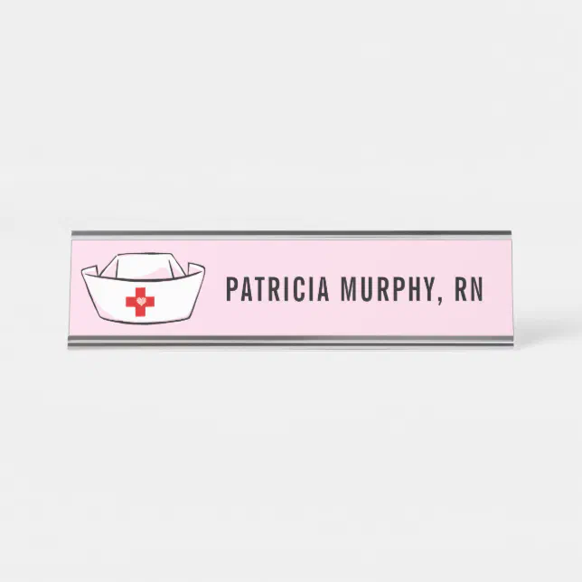 Nurse Cap RN Monogram Name Pink Desk Name Plate | Zazzle