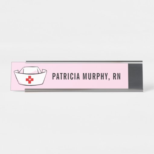Nurse Cap RN Monogram Name Pink Desk Name Plate | Zazzle