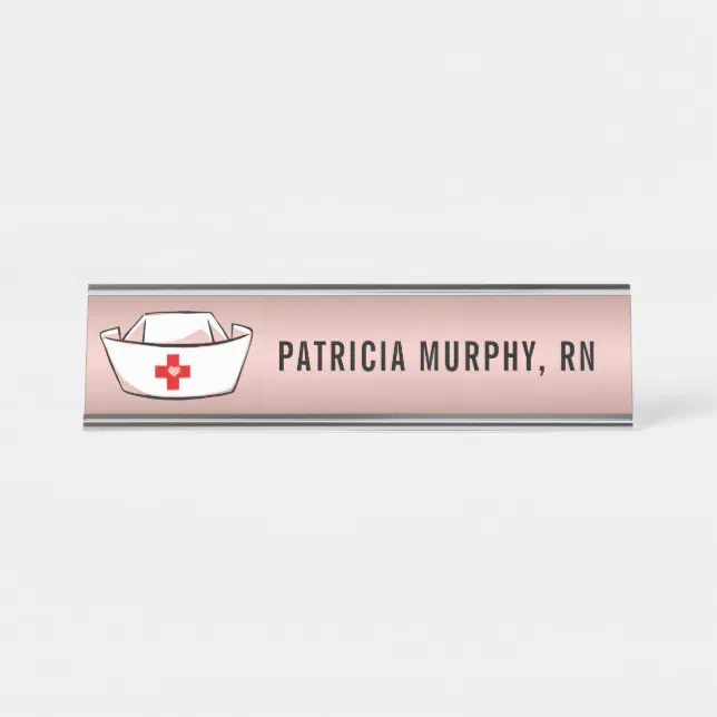 Nurse Cap RN Monogram Name Rose Gold Desk Name Plate | Zazzle