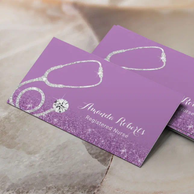 Nurse Caregiver Elegant Medical Purple Business Card | Zazzle