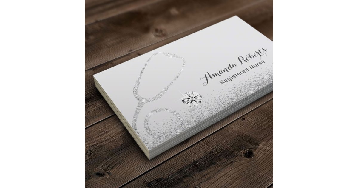 Nurse Caregiver Medical Modern Silver Glitter Business Card | Zazzle
