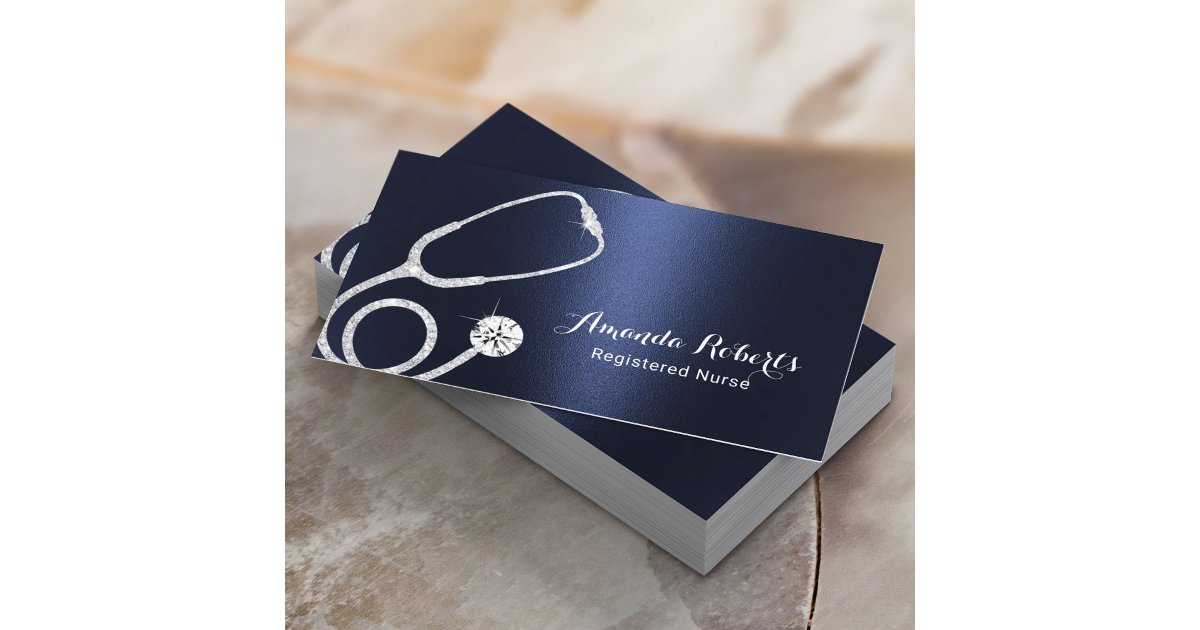 Nurse Caregiver Modern Navy Blue Metallic Medical Business Card | Zazzle