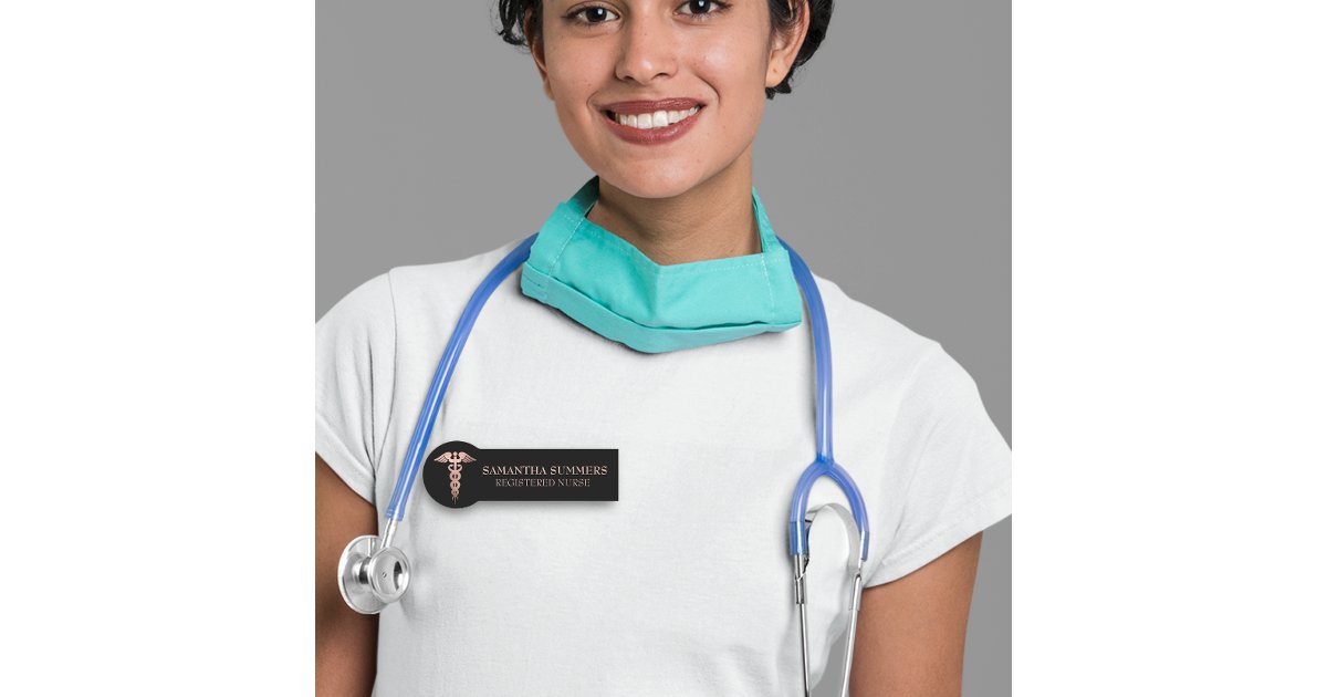 Nurse Doctor Caduceus Medical Rose Gold Name Tag | Zazzle
