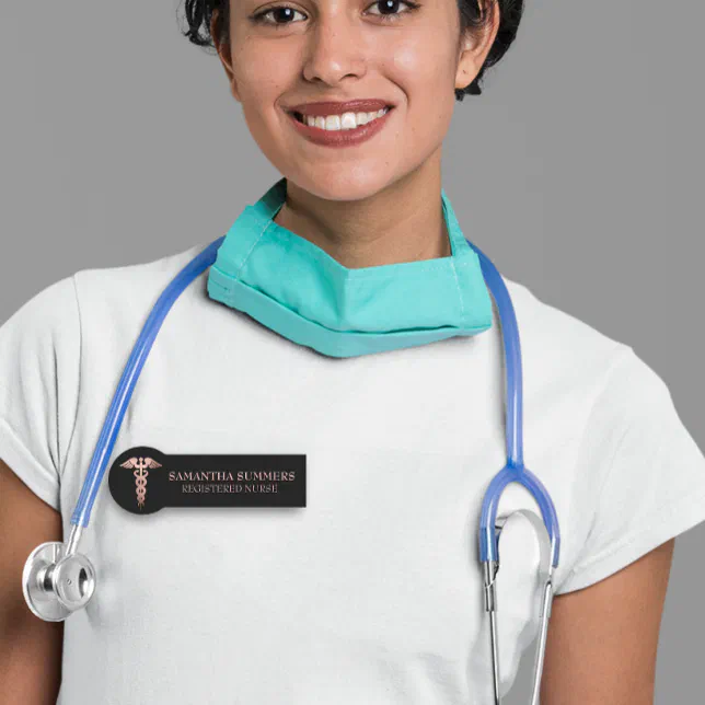 Nurse Doctor Caduceus Medical Rose Gold Name Tag | Zazzle