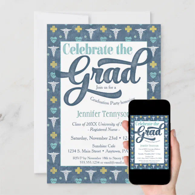 Nurse Doctor Graduation Invitation Blue LPN RN | Zazzle