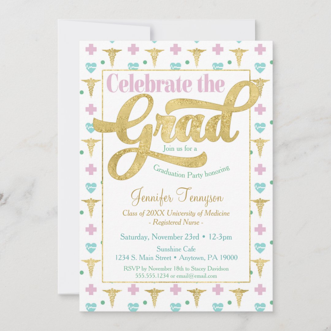 Nurse Doctor Graduation Invitation Pink LPN RN | Zazzle