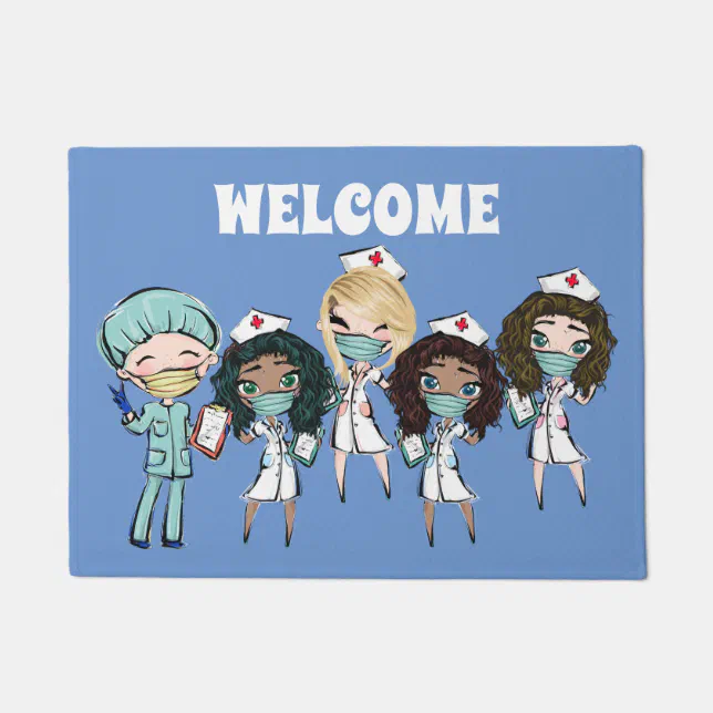 Nurse Doctor illustration welcome hospital clinic Doormat | Zazzle