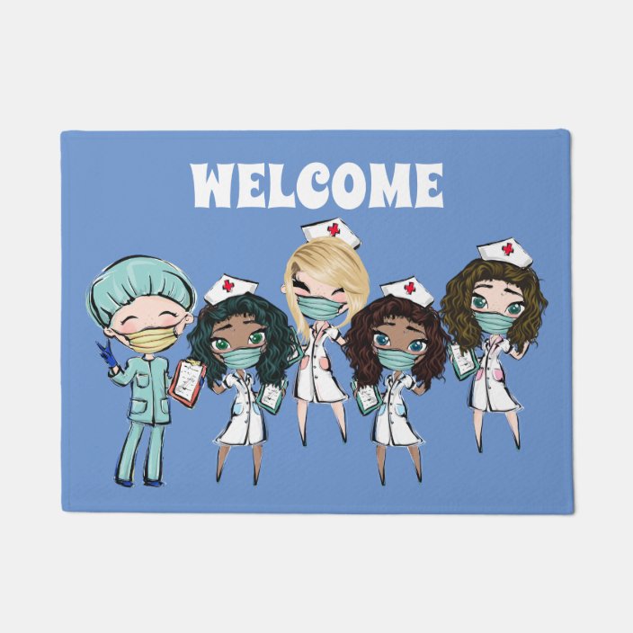 Nurse Doctor illustration welcome hospital clinic Doormat | Zazzle.com